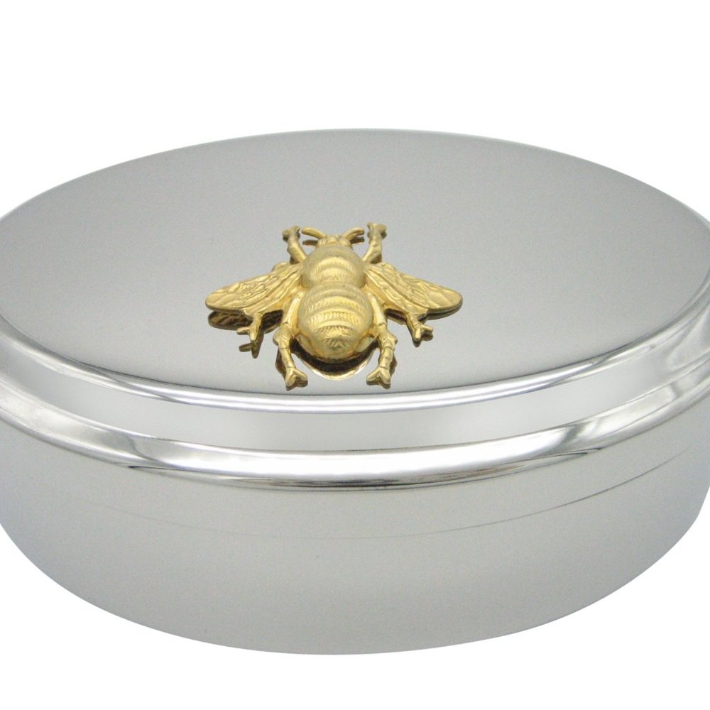Gold Toned Large Bee Bug Insect Jewelry Box - Gem